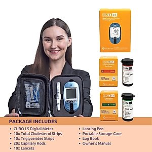 CUROfit Quick Home Blood Total Cholesterol and Triglycerides Test Kit - CURO L5 Digital Meter - Easy Use, Accurate Results, Comprehensive Health Tracking, Portable Design, and All-Inclusive Kit
