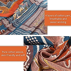 KINBEDY 4 Layers of Gauze Blanket, 100% Cotton Super Soft Boho Lightweight Breathable Bed Blankets Colorful Muslin Throw Blanket for All Seasons, Queen Size,79 x 92 Inches.