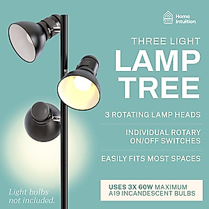 3 Light Floor Lamp Standing Lamp for Living Room, Bedroom, Office - Adjustable Modern Tree Floor Lamps, 60W Bright Spotlight Lighting - Rotating Swivel Corner Light for Reading, Black