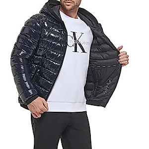Calvin Klein Men's Hooded Super Shine Puffer Jacket, Navy, Small