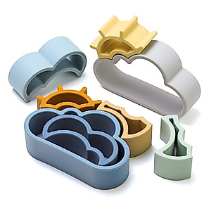 Clouds and Sun Sorting Stacking Toy | Montessori Toys for Babies | Sensory Toy | Building Puzzle Toy… (Blue)