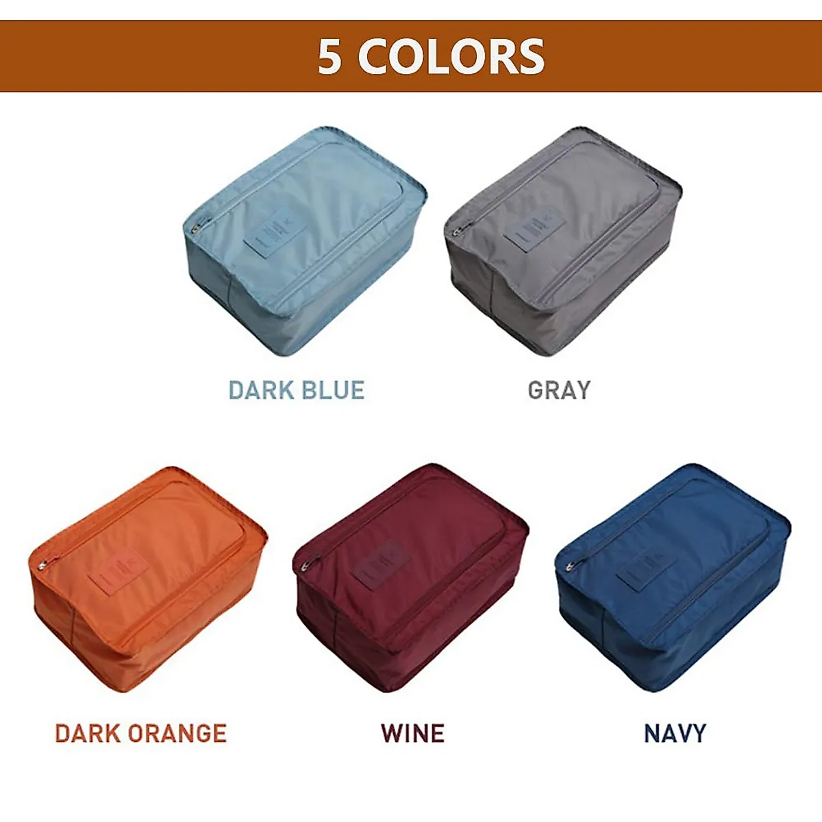 BUYGOO 5Pack Travel Shoe Bags, Portable Large Shoe Bags Waterproof with Zipper Closure - Multi-colored 5