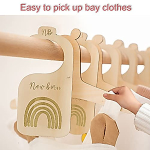7 Pieces Baby Closet Size Divider Wooden Baby Closet Organizers Hanging Closet Dividers from Newborn Infant to 24 Months for Home Nursery Baby Clothes