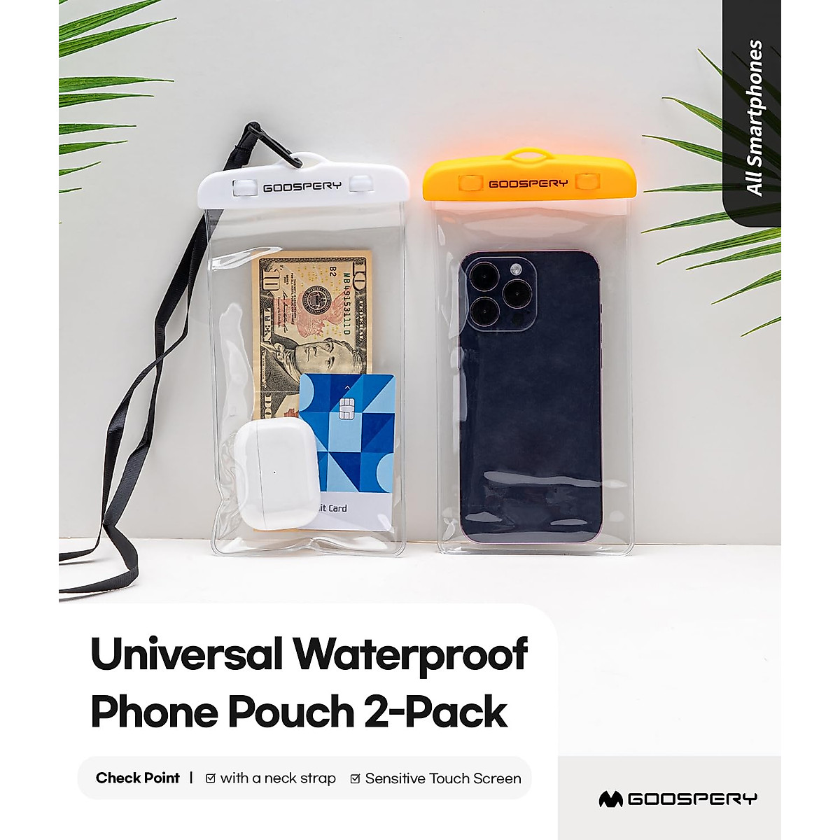 GOOSPERY [2-Pack Universal Waterproof Phone Pouch, Underwater Cellphone Dry Case Beach Bag Compatible with iPhone 14 13 12 11 Pro Max Mini Xs XR, Galaxy S23 S22 S21 S20 Ultra Note20 up to 6.8"