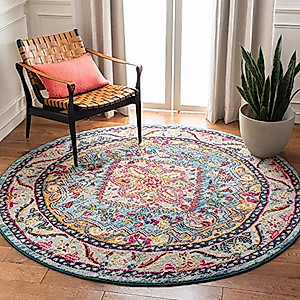 SAFAVIEH Phoenix Collection 4' x 6' Turquoise / Beige PHX153K Boho Chic Oriental Medallion Non-Shedding Living Room Bedroom Accent Rug