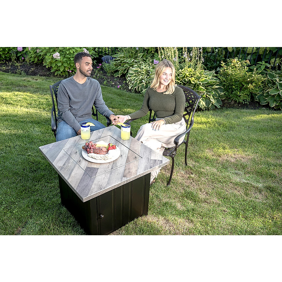 Endless Summer, The Harper, Square 30" Outdoor Propane Fire Pit, Includes Black Fire Glass, Table Insert, and Protective Cover