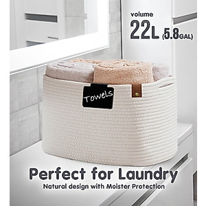 CHAT BLANC Cotton Rope Basket Blanket Storage for Living Room 15.8"x15.8"x13.8" | Baby Toy Storage Basket | Woven Basket | Large Baskets for Organizing, Graphite