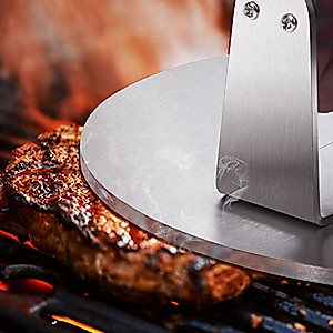 HULISEN Stainless Steel Bacon Press, 8.5-Inch Round Heavy-Duty Grill Press with Wood Handle, Non Stick Large Burger Press, Griddle BBQ Accessories for Steak Weight, Panini Sandwich