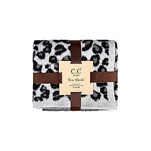 Funky Junque Large Soft Warm Lightweight Baby Throw Blanket with Matching Beanie Bundle for Toddler Bed, Strollers, Naps, Daycare Preschool - Leopard Print - 1 Fur POM - Ivory