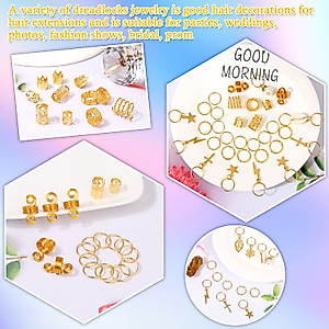 Lucomb 259 Pcs Hair Jewelry for Braids, Loc Jewelry for Hair Dreadlock for Women, Metal Gold Rings Cuffs Clips for Dreadlock Accessories Hair Braids Jewelry Decorations