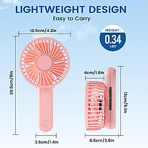 Passionbility Portable Handheld Fan - 2000mAh Personal Portable Fan Rechargeable, 180° Foldable USB Desk Fan with 3 Wind Speed, Battery Operated Fan for Travel Office Household