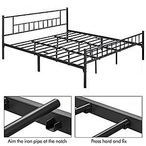 Yaheetech 13 inch California King Size Metal Bed Frame with Headboard and Footboard Platform Bed Frame with Storage No Box Spring Needed Mattress Foundation Black