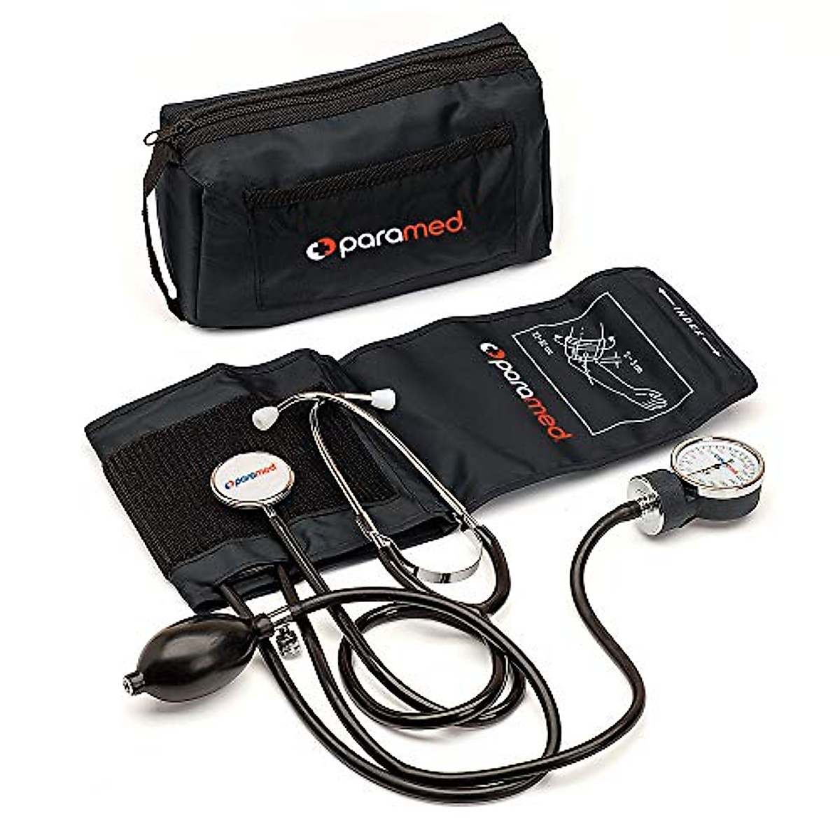 PARAMED Aneroid Sphygmomanometer with Stethoscope – Manual Blood Pressure Cuff with Universal Cuff 8.7-16.5" and D-Ring – Carrying Case in The kit – Black
