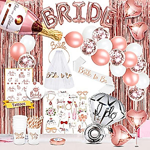 MOVINPE Bachelorette Party Decorations, Bride to Be Sash, Veil, Tiara, Photo Booth Props, Foil Curtains, Champagne Ring Balloon, Cups, Straws, Tattoos, Rose Gold Bridal Shower Party Supplies Decor