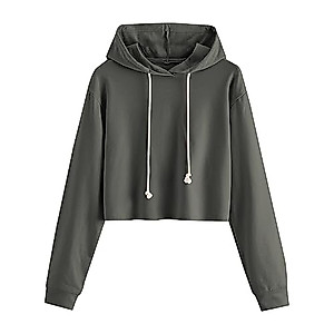 Mittory Women's Cropped Hoodie Long Sleeve Drawstring Sweatshirt Casual Cute Pullover Workout Crop Tops