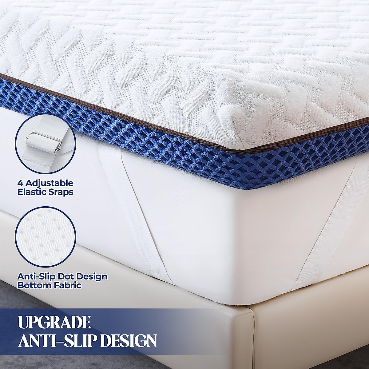 Gel Memory Foam Mattress Topper - 3 Inch Double Side Medium Firm & Medium Firm Mattress Pad King Size with Zippered Shell
