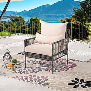 LOKATSE HOME Patio Wicker Chair Outdoor Rattan Furniture for Club Bar Dining Room Balcony Porch Garden, Beige