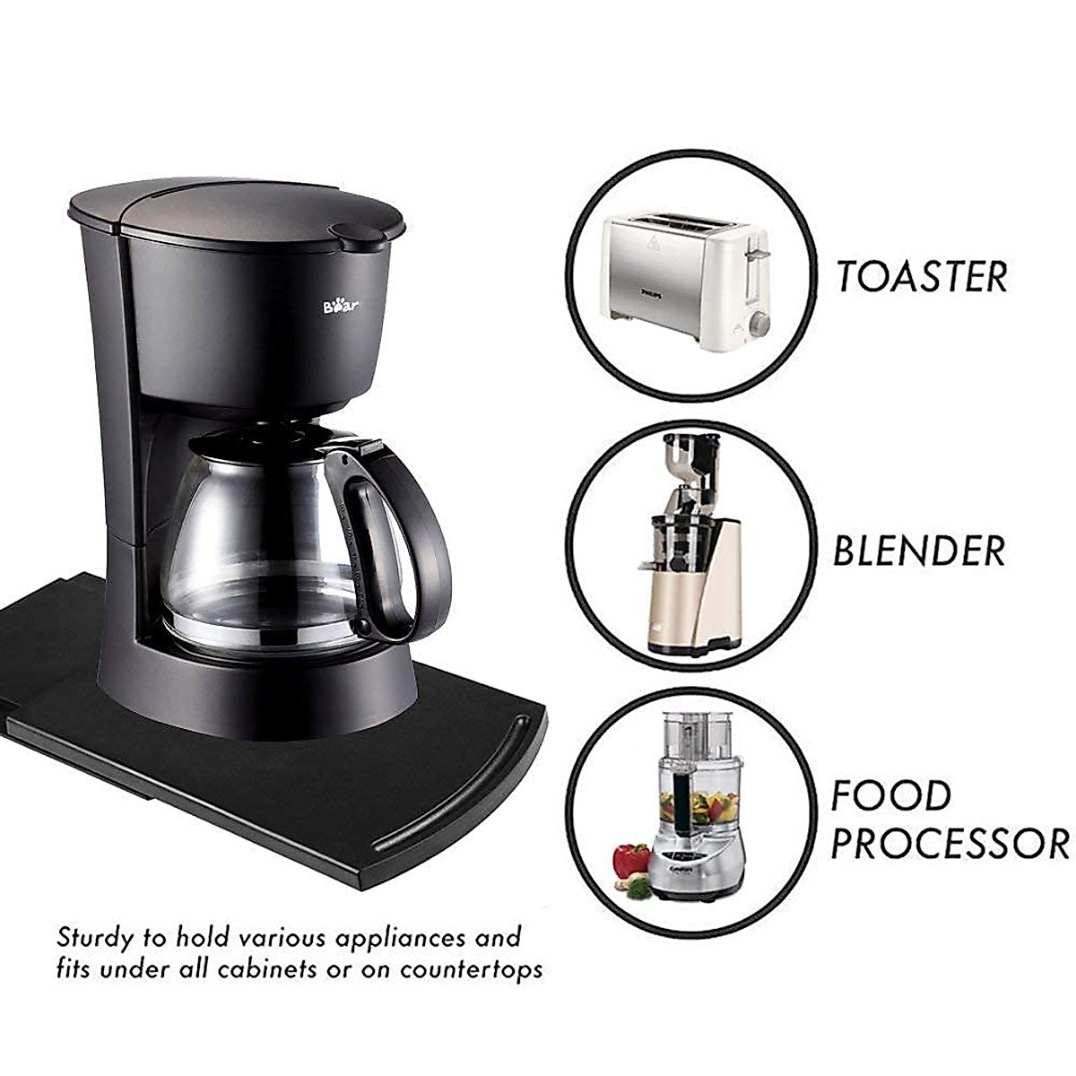 HOME RIGHT Sliding Coffee Maker Tray, Black, Rectangular, Non-Toxic ABS Material, Easy to Clean, Reduces Burden, For Countertop Use