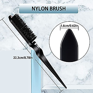 Geiserailie 3 Pcs Slick Back Hair Brush Set Bristle Brush Edge Control Teasing Comb for Women Black Hair(Black)