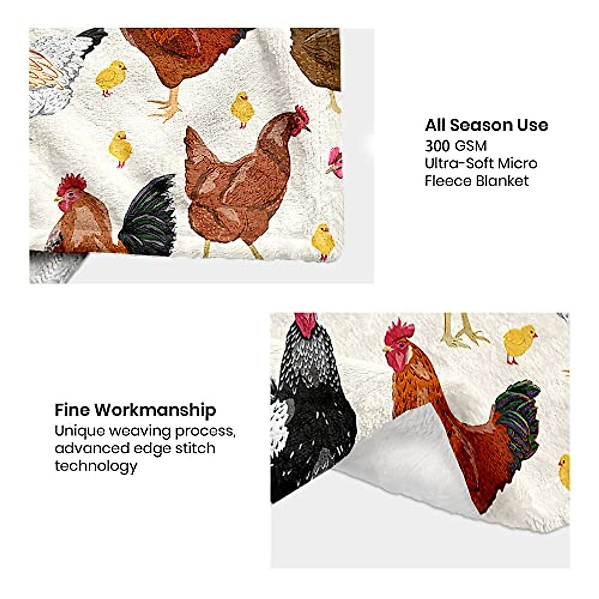 Chicken Fleece Plush Blanket Funny Rooster Lightweight Throw Blanket for Couch Bed Chicken Room Decor Fuzzy Super Soft Blankets Chicken Gifts for Kids Adults Women 50"x60" (Chicken, 50"x60")