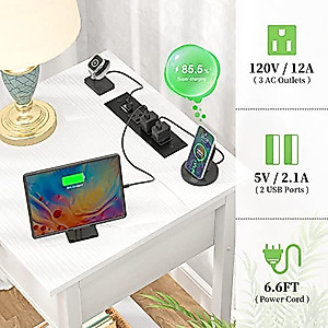 Ecoprsio Nightstand Set of 2 with Charging Station, White End Table Side Table with USB Ports, Wood Night Stand, White Bedside Table with Drawer and Shelf for Bedroom, Living Room, Sofa Couch, White