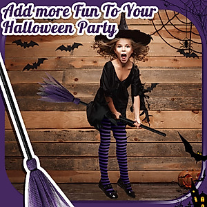 Vicenpal 3 Pcs Halloween Witch Accessories Black Witch Shoe Covers Socks Broomstick Witch Broom for Halloween Cosplay Costume (Purple)
