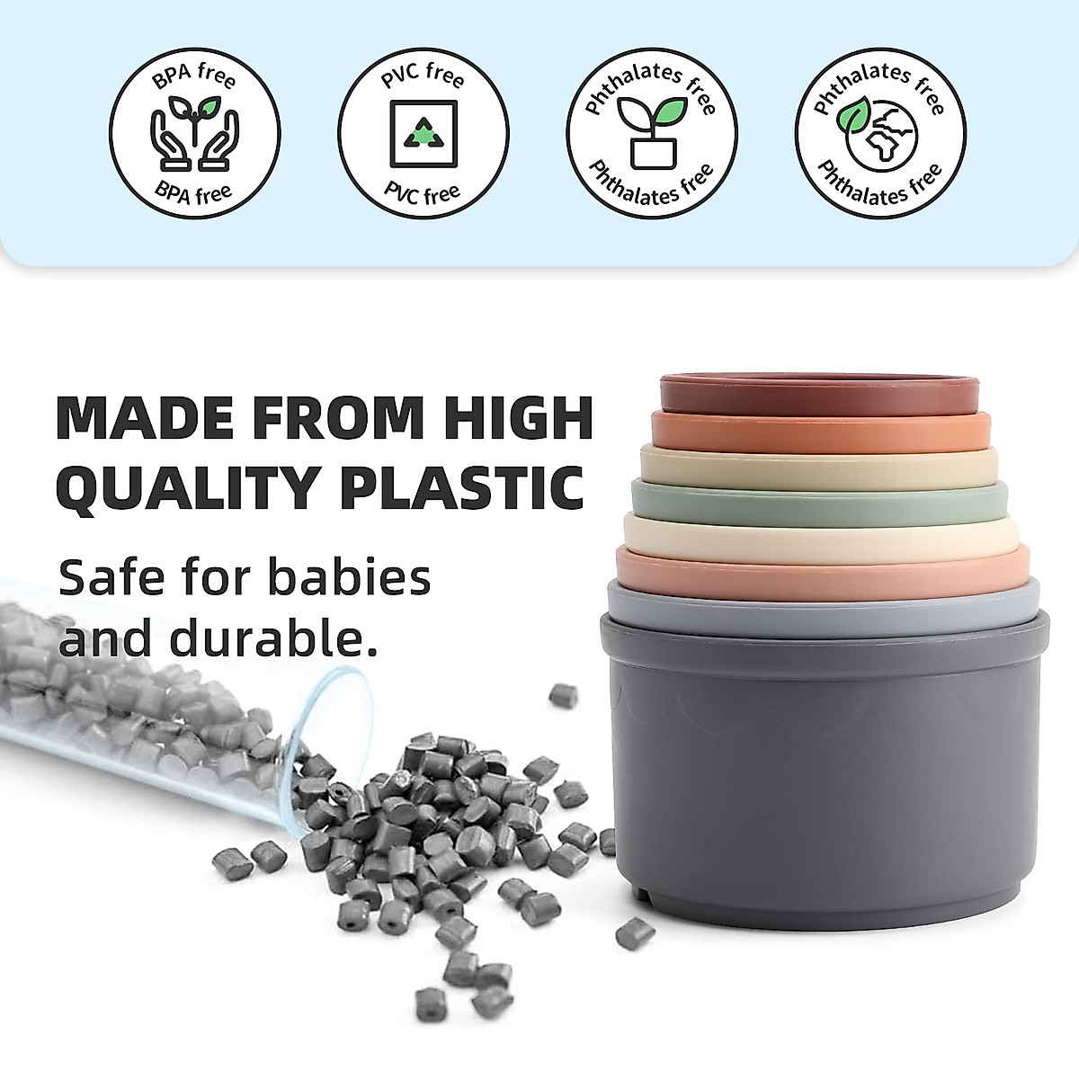 OWNONE 1 Stacking Cups for Toddlers 8 Pcs, Baby Stacking Toy for 6 Months and Up, Nesting Cups for Boys & Girls 1 2 3 Years Old