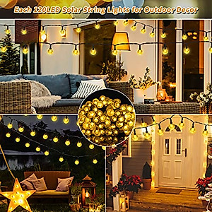 240LED String Lights Outdoor Waterproof for Patio Decor, 8Mode Globe Solar Powered , LED Fairy Lights for Tree Balcony Decorations Warm White 2Pack