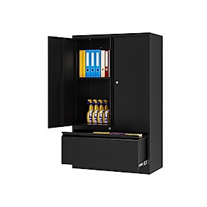 AFAIF Metal File Cabinets, Lateral Filing Cabinet with 1 Drawers,51" H File Cabinet for Home Office, Office Storage Cabinet with Adjustable Storage Shelves for Letter/Legal/A4 Size Files,Black