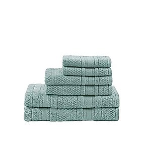 Madison Park Essentials Adrien 100% Cotton Soft Bathroom Towel Set, Highly Absorbent, Zero Twist, Quick Dry, Include 2 for Shower, 2 Hand & 2 Facial Wash Cloth, Multi Sizes, Seafoam 6 Piece