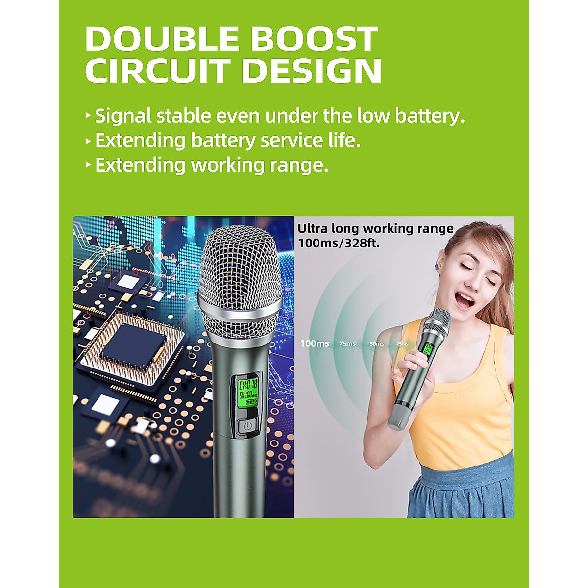 Kimyah Wireless Microphone System, All Metal Dual UHF Cordless Mics of Handheld, 328ft Range, Ideal for Church, Conference and Karaoke, DJ, Wedding(KY-8208)