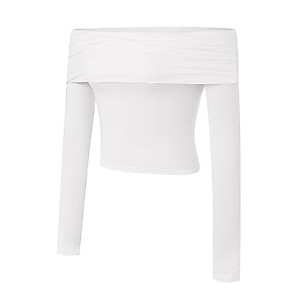 Y2k Sexy Off Shoulder Cropped T-Shirt Long Sleeve Bodycon Crop Tee Tops Aesthetic Streetwear