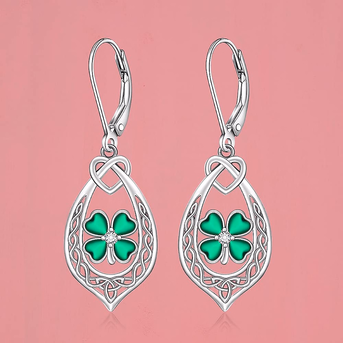 Talonior St Patricks Day Earrings Shamrock Earrings for Women Sterling Silver Good Lucky Irish Filigree Green Four Leaf Clover Earrings Friendship Jewelry Birthday Gifts