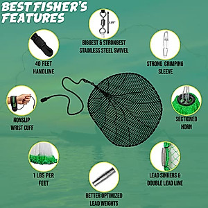 American Pro Cast Net (6-ft) - 4ft/6ft/8ft/10ft/12ft - 3/8" Mesh - Real Lead 1-lbs/ft Double Line - 2024 Upgraded & Optimized - Old Salt Premium Cast Nets for Fishing- E-Book & Utility Box Included