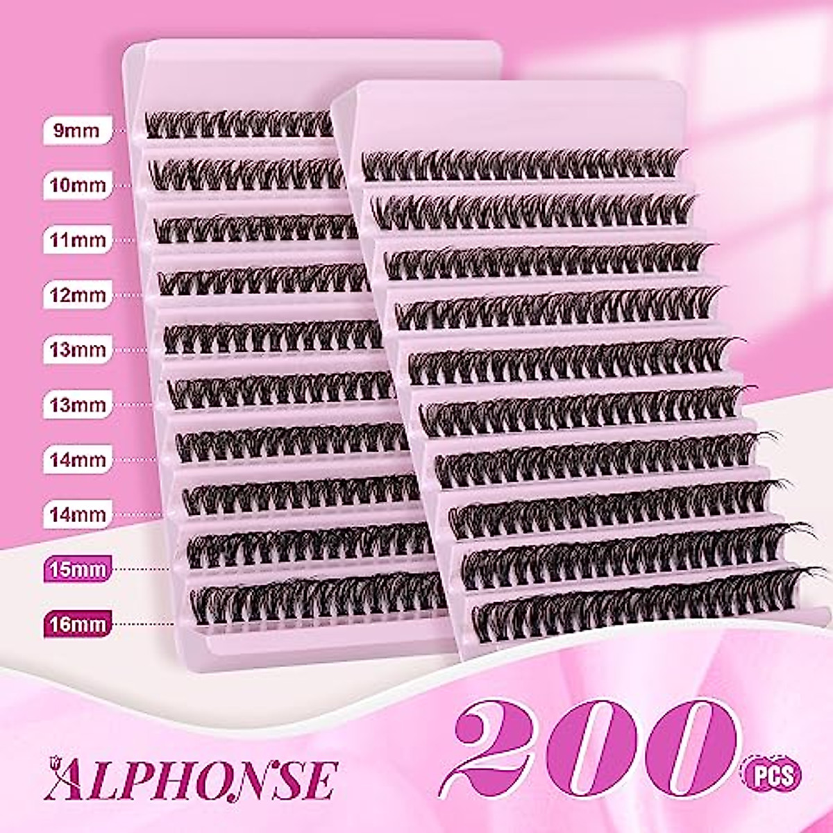 Lash Clusters 200 Pcs DIY Individual Lashes 9-16mm Natural Look Eyelash Extensions D Curl Wispy Individual Cluster Lashes DIY at Home Lash Extension Fluffy Eyelash Clusters by ALPHONSE(40D)