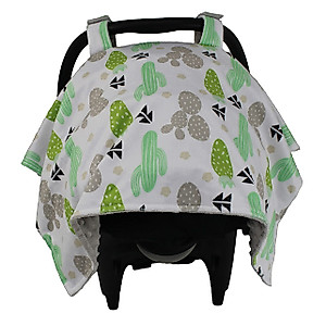 Dear Baby Gear - Baby Car Seat Canopy - Infant Car Seats Covers - Carseat Canopies for Boys and Girls - Toddler Carseat Cover with Snap Opening (CC- Cactus Cacti/Light Grey Dot 40"x30")