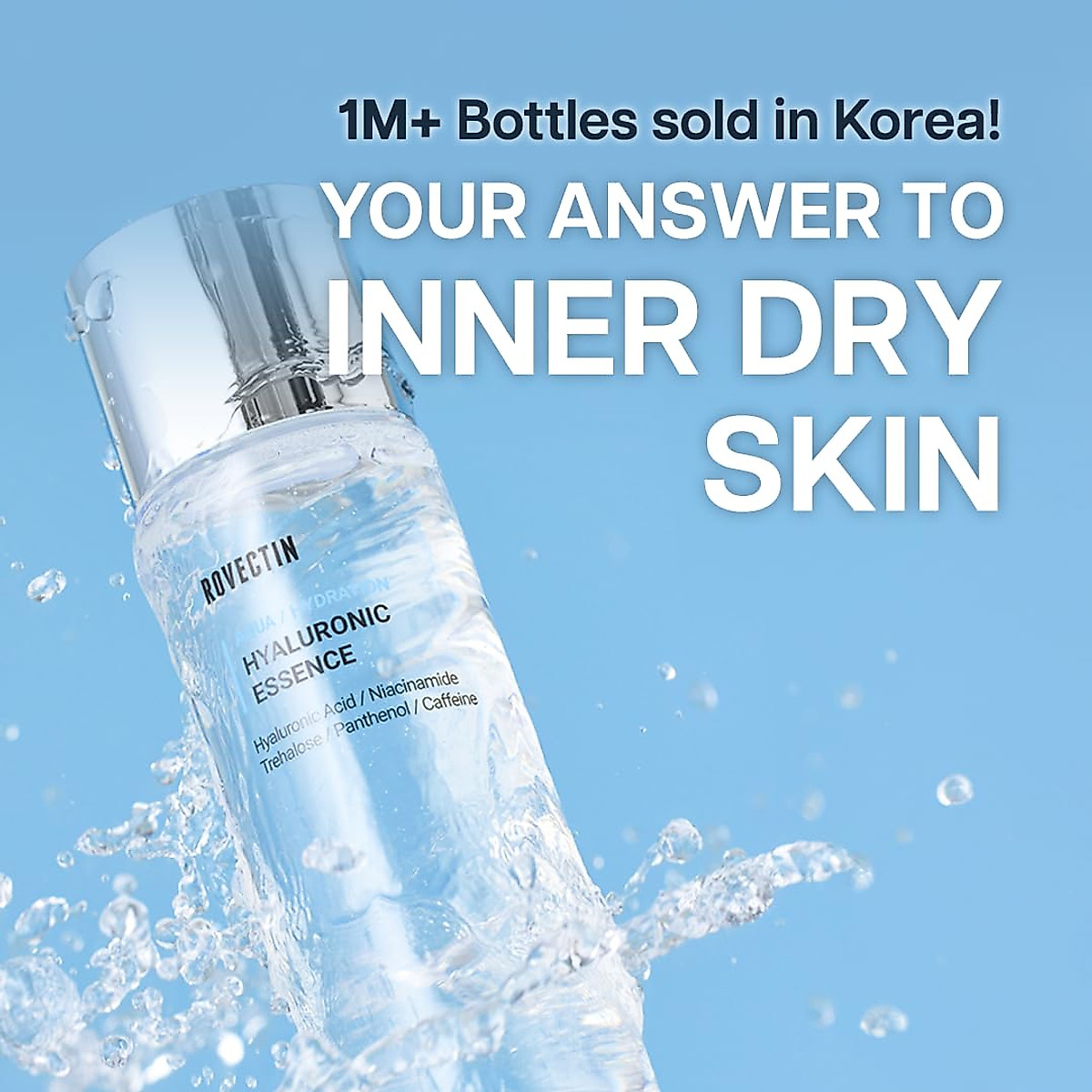 ROVECTIN Aqua Hyaluronic Essence (Activating Treatment Lotion) - 7 Layers Hyaluronic Acid Facial Toner with Niacinamide & Panthenol, Vegan Korean Skin Care (6.08 fl.oz)