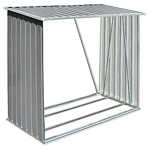 vidaXL Firewood Rack, Log Holder with Roof, Log Storage, Firewood Stand for Outdoor Backyard Garden Patio Porch, Gray Galvanized Steel 64.2"
