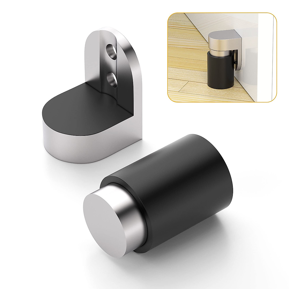 Cylindrical Floor Mount Door Stop Stainless Steel Heavy Duty Magnetic Door Stopper Height-Adjustable Brushed Satin Door Holder Floor Mount