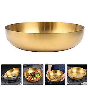Hemoton Stainless Steel Mixing Bowl 9.4inch Japanese Ramen Noodle Bowl Gold Metal Soup Bowl Salad Serving Bowl for Fruit Udon Soba Pho Asian Noodles