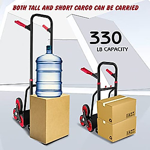 Stair Climber Hand Truck Dolly, Heavy Duty 330 Lb Capacity Trolley Cart with Telescoping Handle and Rubber Wheels 6 Rubber Wheels and Rope for Moving Logistics Warehouse