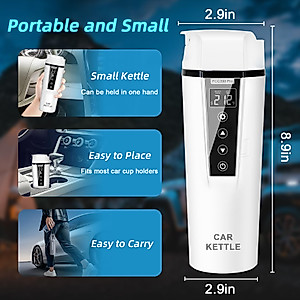 Car Electric Kettle: 12V/24V Portable Water Boiler Heated Travel Mug,Multiple Temperature Adjustable Coffee Tea Truck Cup with 304 Stainless Steel Dry Burn Protection & Handy Cup Bag