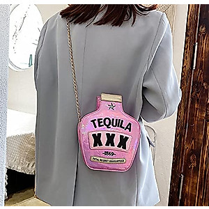 QZUnique Laser Handbag Women's PU Sequins Bucket Bag Embroidery Crossbody Bag Zipper Closure Shoulder Bag