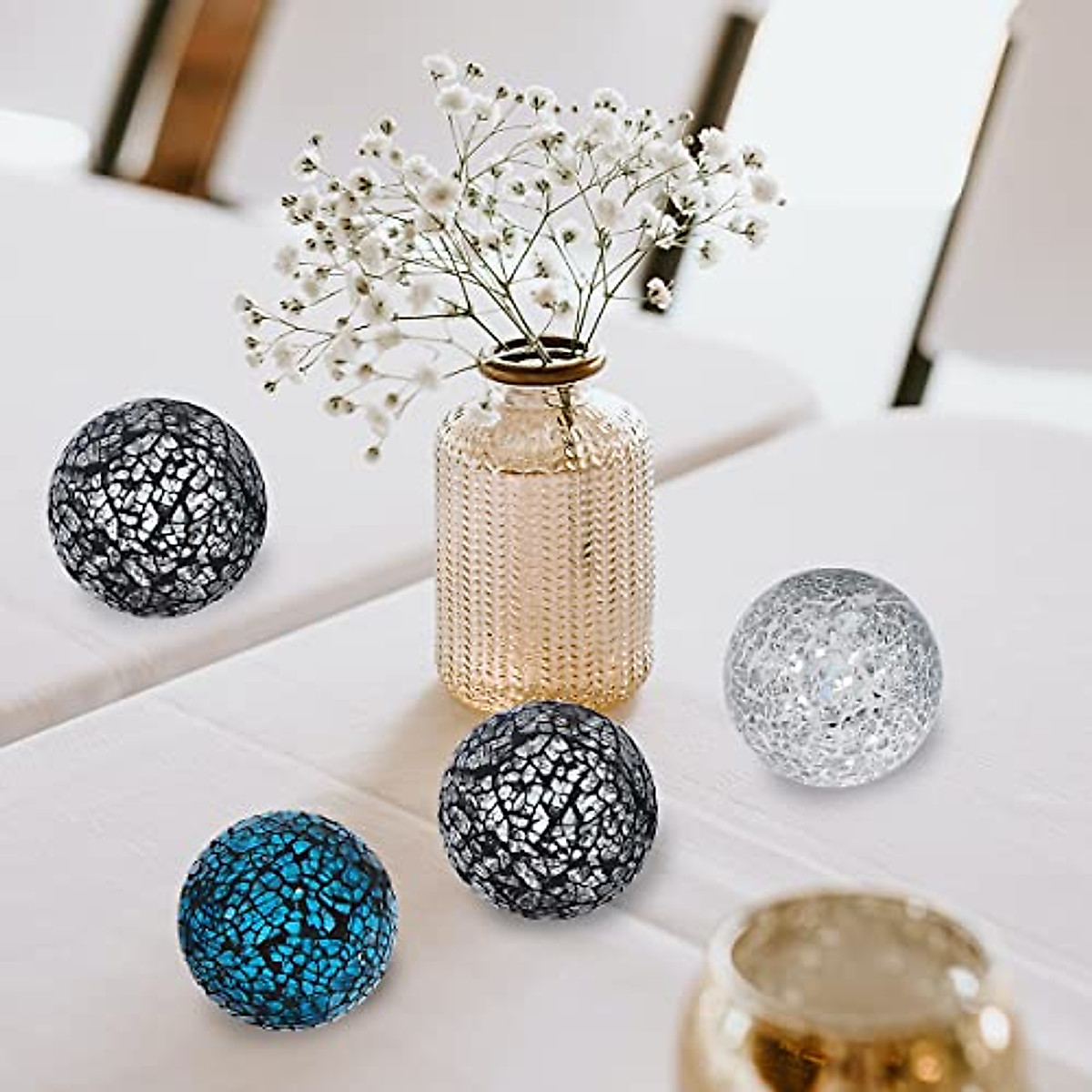 6 Pieces Decorative Glass Balls 2.4" Small Mosaic Sphere Decorative Orbs Centerpiece Balls for Bowls, Vases, Dining Table Decor, Diameter 2.4 Inches (B, 6)