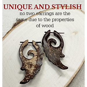 Tribal Organic Wooden Cool Stud Earrings Fake Gauges bohemian wing jewelry tattoo faux plugs tapers edgy earrings w 3a