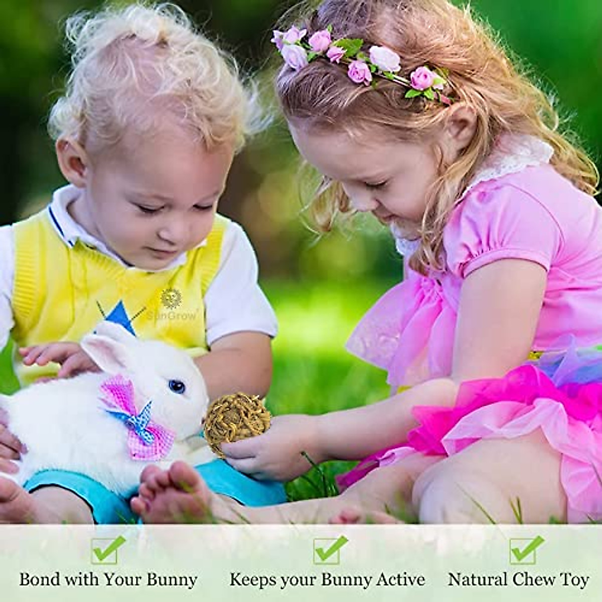 SunGrow Seagrass Balls for Rabbit, for Pet’s Gums & Teeth, Chewable Teething Activity Toy for Gerbils, Guinea Pig, Dwarf Bunny, 1 Pc