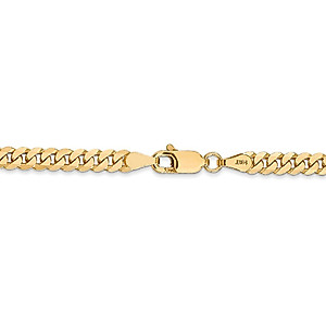 Solid 14k Yellow Gold 3.9mm Beveled Curb Cuban Link Bracelet - with Secure Lobster Lock Clasp 8"