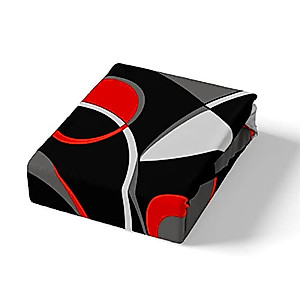 5Pcs Red Grey and Black Duvet Cover Set Full Size & Curtain Set: 1 Duvet Cover + 2 Pillowcase + 2 Panels of 42 W x 63 L inch Each