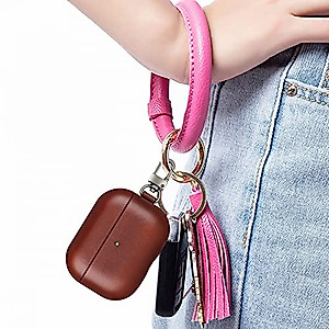 MAOGOAM Necklace Leather Case for AirPods Pro 2 with Clips and Button, Genuine Crystal Tanned Oil Wax Leather Case for AirPods Pro 2nd Generation 2022 with Keychain, Elegant Style, Dark Brown