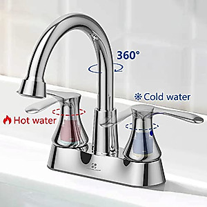 HOMELODY Centerset Bathroom Faucet 4 Inch, 2 Handles Bathroom Sink Faucet,360° Swivel Spout Lavatory Faucet with Pop Up Drain,Chrome